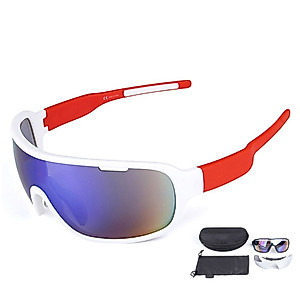 Lorsoul Polarized Sports Cycling Sunglasses Bike Glasses for Men Women Running Driving Fishing Golf Baseball Racing Ski Goggles (White/Red)