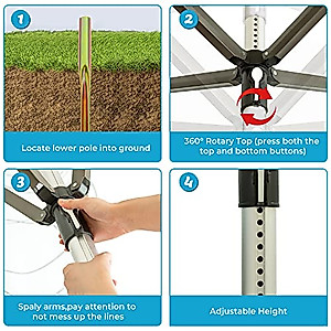 Bizvalue Clothesline Outdoor Rotary Dryer, 4 Arms Foldable Heavy Duty Height Adjustable Clothes Drying Rack, 196FT Drying Space, Hang Wet or Dry Laundry