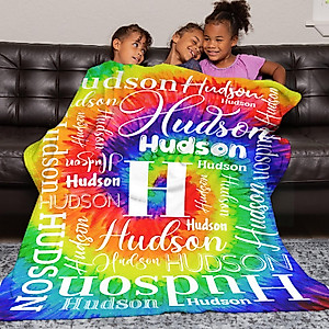 Zaaprint Colorful Tie Dye Personalized Blankets with Name Customized Baby Blankets for Girls Boys Adults Kids Day Gift(60x80 inch)