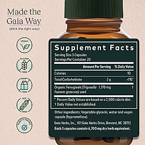 Gaia Herbs Fenugreek Seed - Helps Support Healthy Lactation and Breast Milk Production* - Made with Organic Fenugreek Seeds - 60 Vegan Liquid Phyto-Capsules (Up to 15-Day Supply)