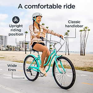 Schwinn Mikko Adult Beach Cruiser Bike, Featuring 17-Inch/Medium Steel Step-Over Frames, 3-Speed Drivetrains, Teal