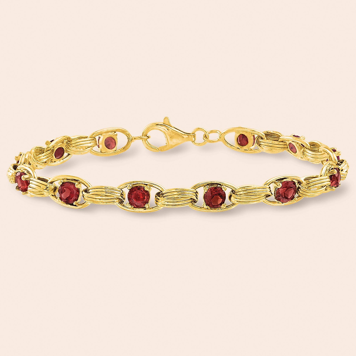Ross-Simons 3.40 ct. t.w. Garnet Oval-Link Bracelet in 14kt Yellow Gold. 7 inches