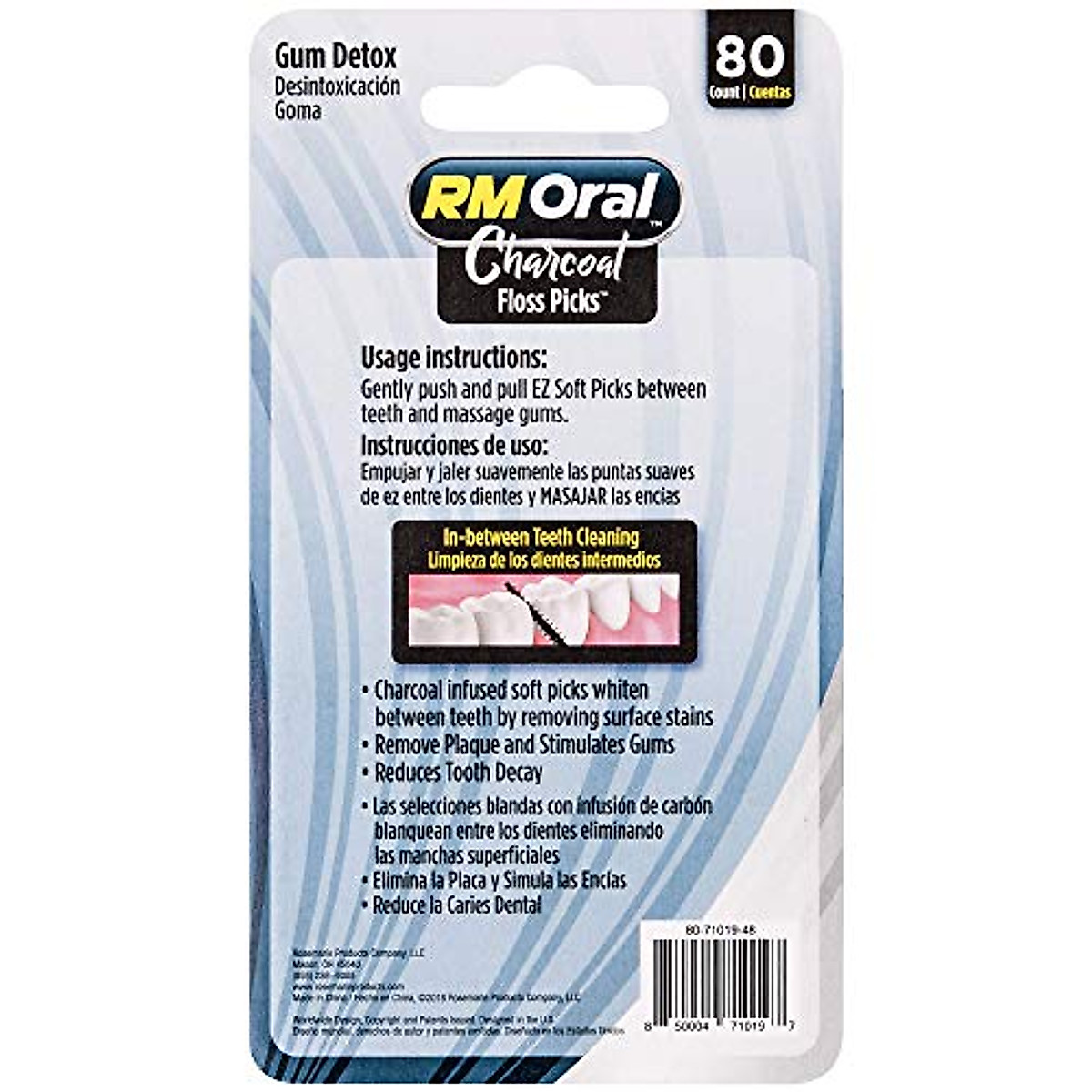 RM Oral Charcoal Whitening Soft Brushes 4ct with 80 Count Charcoal Floss Picks