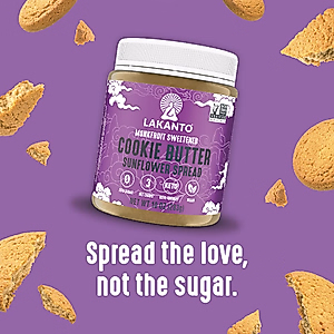 Lakanto Sugar Free Cookie Butter Sunflower Spread - Sweetened with Monk Fruit Sweetener, Keto Diet Friendly, 3 Net Carbs, Vegan, Non GMO, Sandwiches, Toast, Smoothies, Cereal, Oatmeal, More - 10 oz