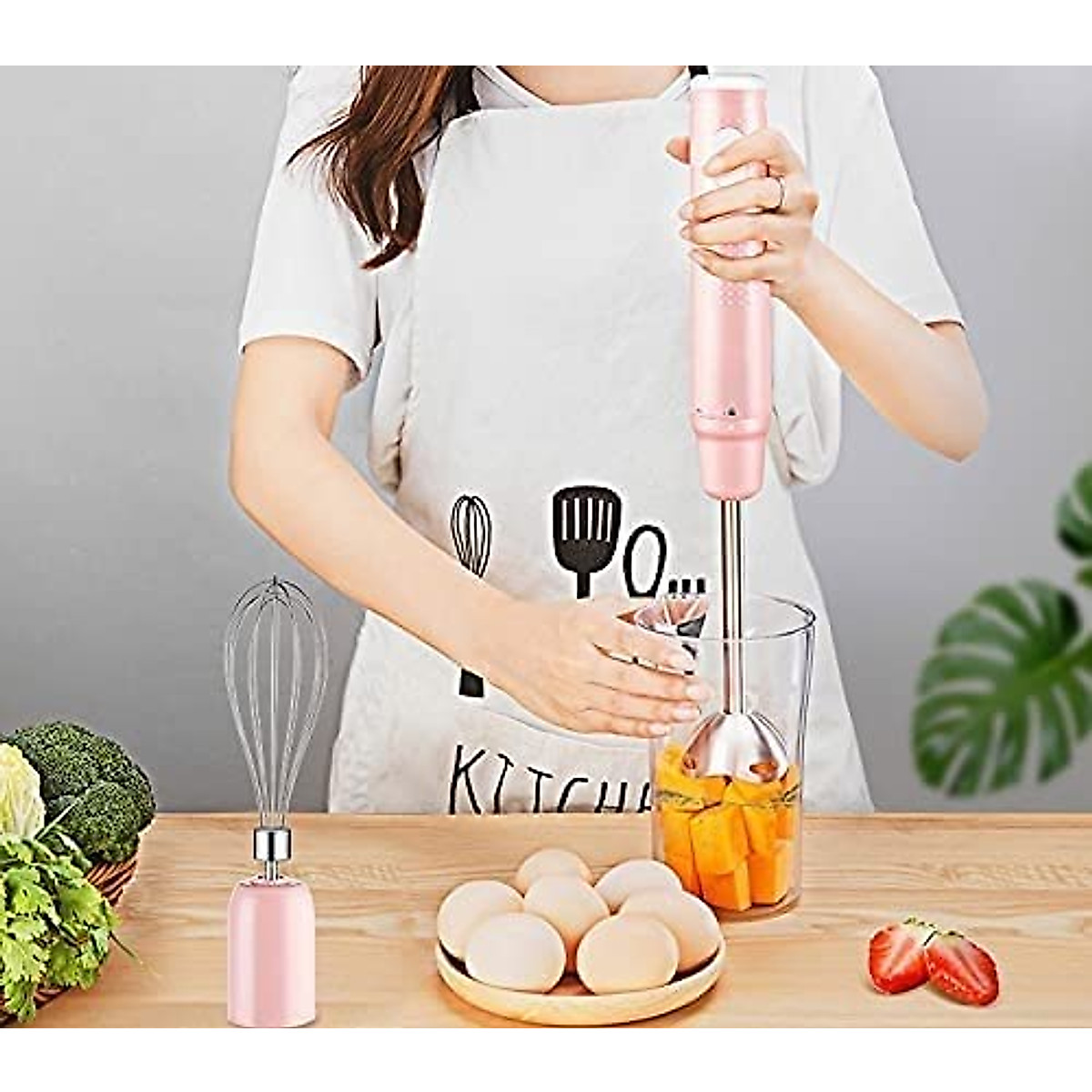 MXJCC Hand Blender, Powerful Immersion Blender Handheld, Smart Pressure Speed Control Portable Stick Mixer Perfect for Smoothies, Baby Food & Soup (Color : Pink)