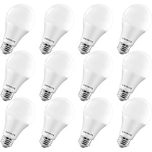 LUXRITE A19 LED Light Bulbs 100 Watt Equivalent Dimmable, 5000K Bright White, 1600 Lumens, Enclosed Fixture Rated, Standard LED Bulbs 15W, Energy Star, E26 Medium Base - Indoor and Outdoor (12 Pack)