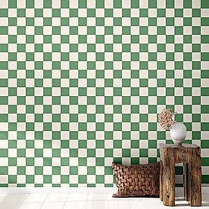 Drydiet Retro Checkerboard Peel and Stick Wallpaper 70s Checkered Wallpaper Checkered Removable Wall Paper Decorative Checkered Decor for Bathroom Cabinet(Green,9.8' X 15.75'')