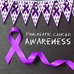 Remerry 7 Pcs Purple Awareness Ribbon Banner Pancreatic Cancer Awareness Purple Awareness Ribbon Banner Alzheimer's Hope Faith Strength Courage Banner Porch Sign Background Party Wall Decor Supplies