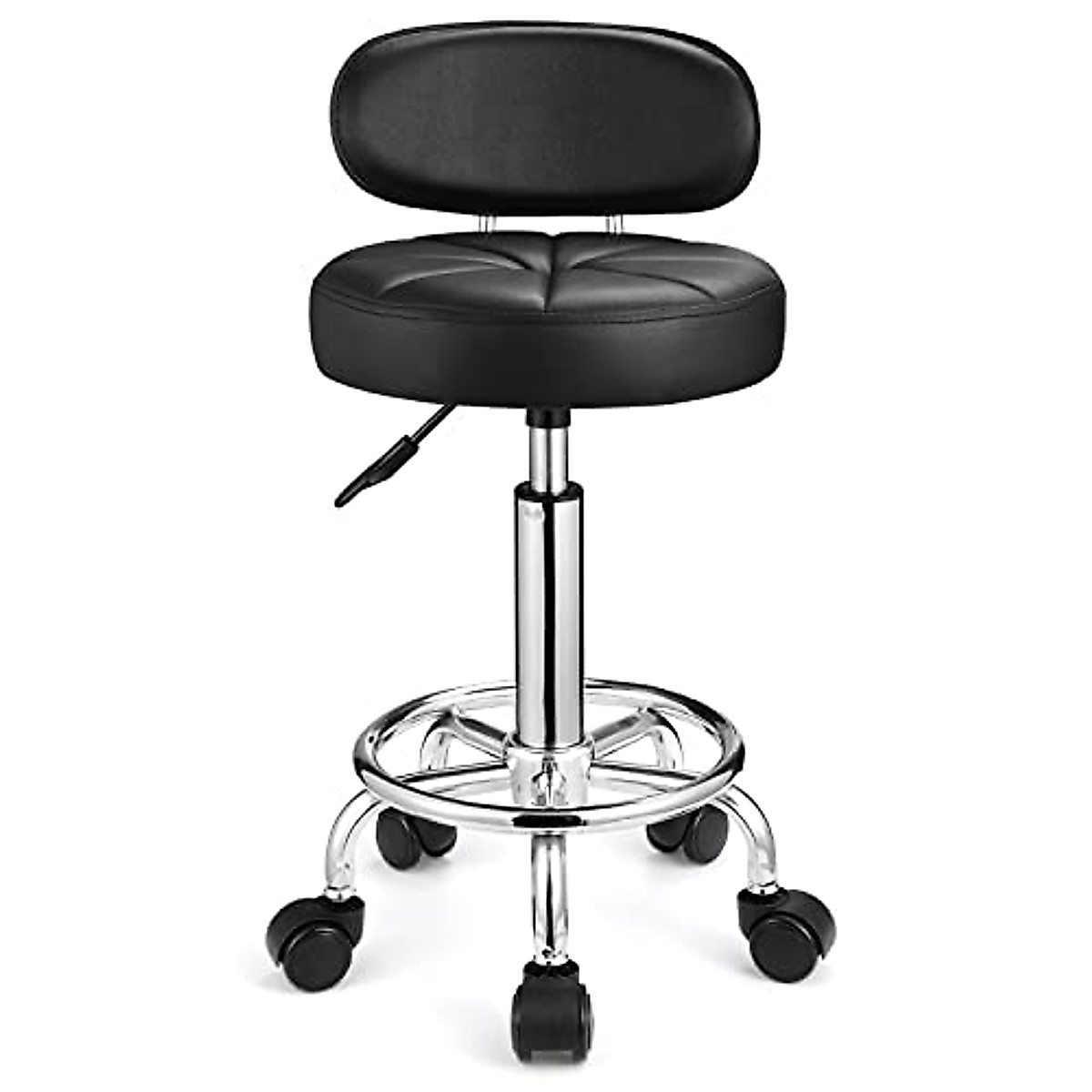 HMTOT Swivel Stools with Wheels Height Adjustable Rolling Spa Stool Backrest Black