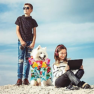3 Pieces Pet Dog Hawaiian Costume, Includes Puppy Dog's Cool T-Shirts Summer Clothes, Funny Cute Dog Retro Fashion Sunglasses and a Colorful Wreath for Small to Medium Dog (Green Series)