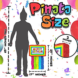 Birthday Piñata 4-Piece Set great for Boy, Girl, and Adult party. Happy Birthday Decorations, fun & unique style, fits candy party favors (16”X10”) durable!