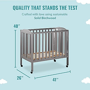 Dream On Me 3 in 1 Portable Folding Stationary Side Crib in Steel Grey, Greenguard Gold Certified, Safety Wheels with Locking Casters, Convertible, 3 Mattress Heights