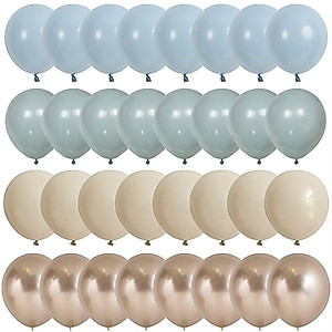 Dusty Blue and Gold Balloons, 60 PCS 12 Inch Sand White Slate Blue Fog Pastel Baby Blue Metallic Gold Balloons for Baby Boy Shower Bridal Shower Birthday Wedding Party Decorations