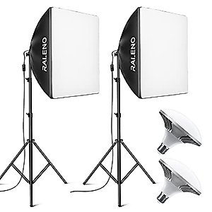 RALENO Softbox Lighting Kit, Softbox Photography Light with 50W 5500K LED Bulbs, 20''X20'' Reflector Lighting for Photoshoot and Video Recording