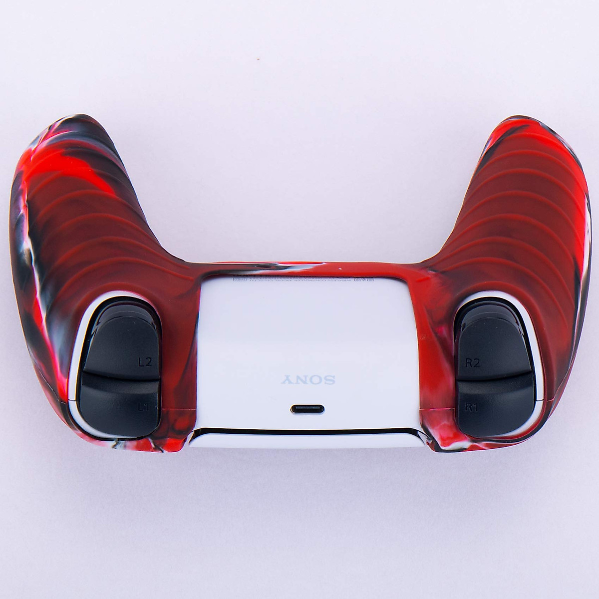 9CDeer 1 Piece of Silicone Protective Cover Skin + 6 Thumb Grips for PlayStation 5 / PS5 Controller Camouflage Red