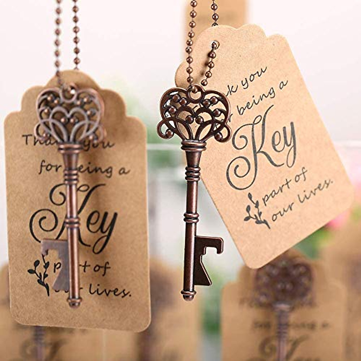 WODEGIFT 60 PCS Key Bottle Openers,Vintage Skeleton Key Bottle Opener with Escort Card Tag and Key Chains,Wedding Party Favor Souvenir Gift(Red Copper