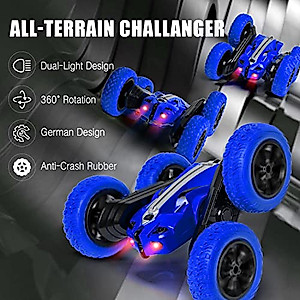 Zyerch RC Car, 4 Wheel Drive Stunt Car Toy for Kids, Hobby RC Crawlers, Double Sided Rotating 360°Remote Control Car, Dual-Color Headlights Blue/Red/Green,K-03B