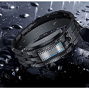 FANMIS Creative Binary Matrix Blue LED Digital Waterproof Watch Mens Classic Creative Fashion Black Plated Wrist Watches (Black)