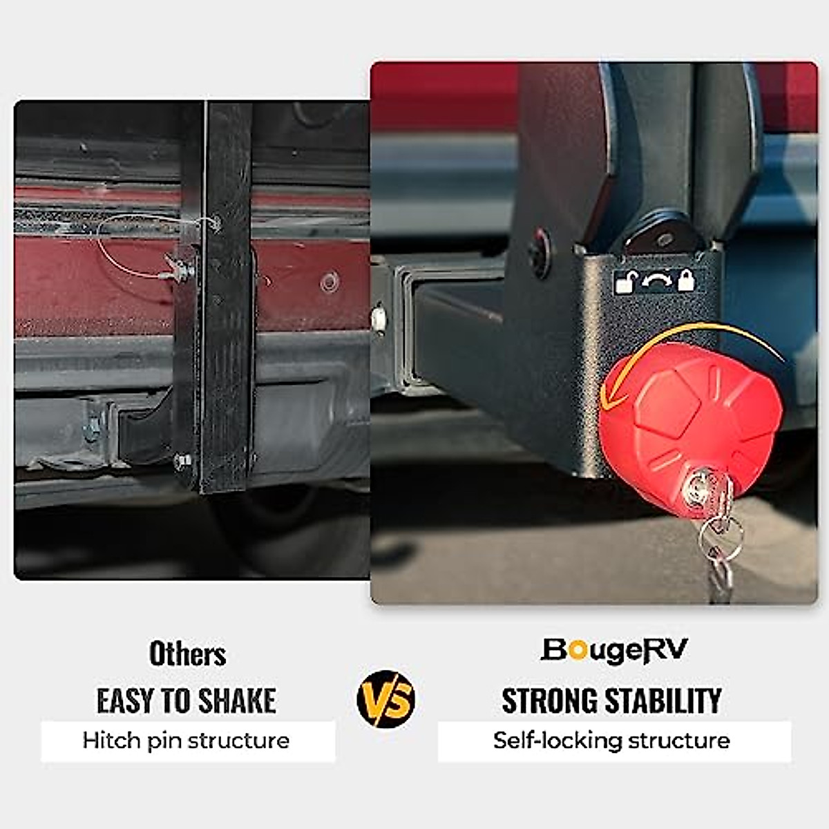 BougeRV Hitch Bike Rack Locking Feature Easy Assembly with 2'' Hitch Receiver, Foldable 4-Bike Hitch Carrier Rack for Car, Pull for Trunk Access, fit for SUV and Truck (165LB Capacity)