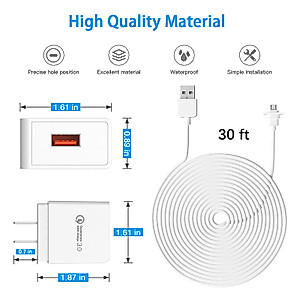30ft Charging Cable for eufyCam 2C Pro/2C, Outdoor Extra Long Power Cord with Power Adapter for Continuous Charging (2 Pack)