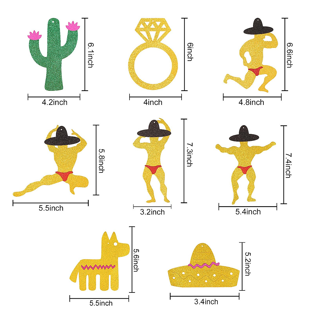 30Pcs Hanging Swirl Bachelorette Party Decorations, Funny Bridal Shower Party Supplies, Glittery Mexican Cactus Man Ring Garland Engagement Wedding Party Decor