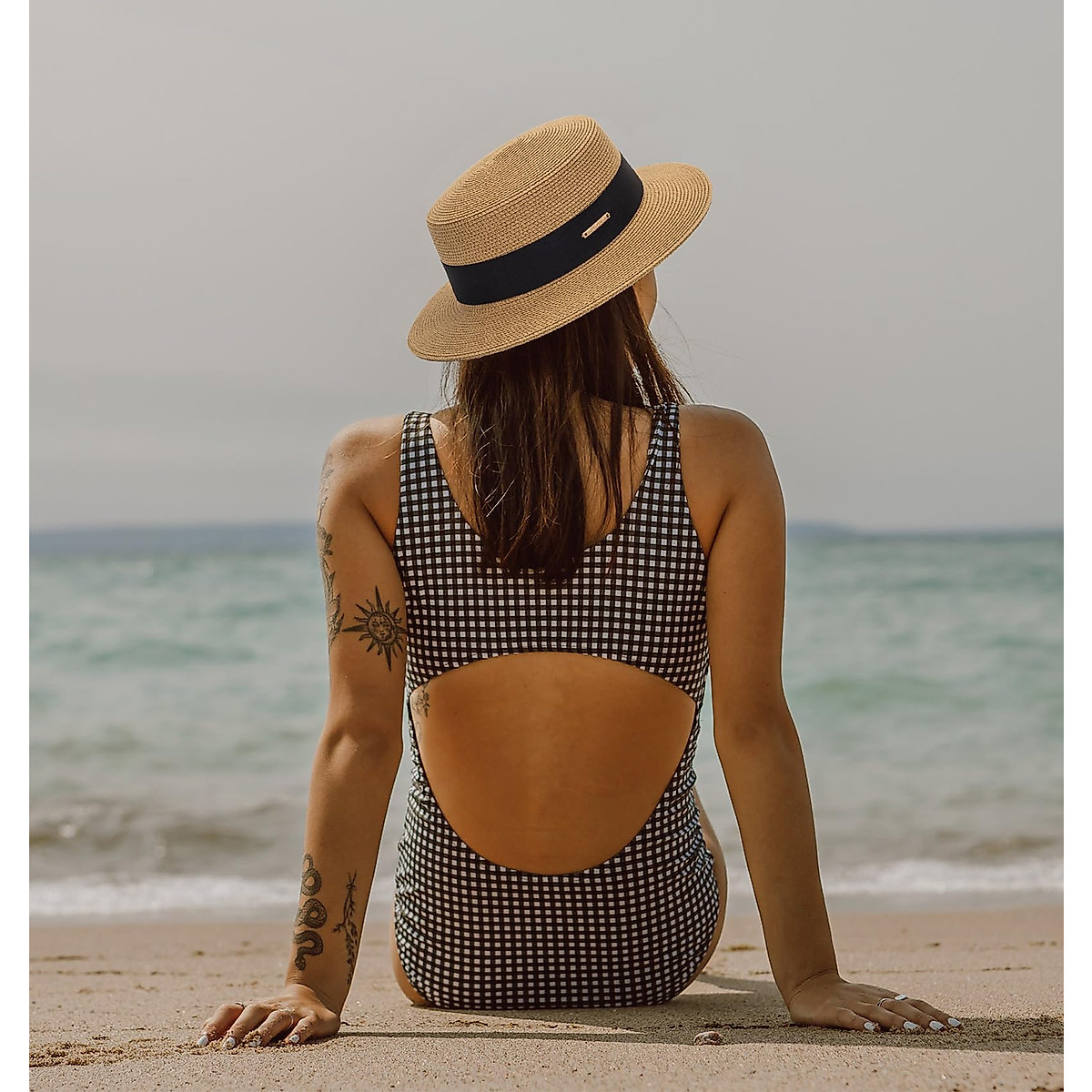 Straw Boater Summer Sun Hat - Wide Brim Fedora Panama Summer Beach Hat for Men Women(Size:Large)