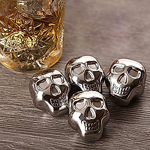 Reusable Stainless Steel Ice Cube Metal Whiskey Stones for Drinks Skull Shaped Set of 6 by i Kito