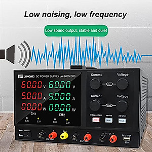 Lwlongwei 4 Channels DC Power Supply Variable, Tripple 60V 5A 2 * 300W Adjustable Switching Regulated DC Bench Power Supply with 4-Digits LED Power Display 5V/2A USB/DC Output Black
