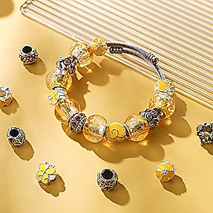 60 Pieces Assorted European Beads with Plating Silver Metal Alloy Rhinestone Large Hole Spacer Beads for DIY Charm Bracelet Jewelry Making (Inlaid Drill Alloy)