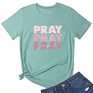 LOOKFACE Women Short Sleeve Graphic Tees Cute Cotton T Shirts Light Green Large