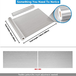 Cre8tive 24" x 118" Wide Silver Aluminum Foil Contact Paper Peel and Stick Waterproof Oil Proof Stainless Steel Wallpaper Heat Resistant for Kitchen Stove Backsplash Renovation Fridge Dishwasher Decor