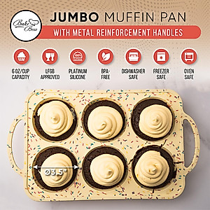 BAKE BOSS Silicone Jumbo Muffin Pan With Handles, 6 Cups Jumbo Cupcake Pan, Silicone Muffin Cups for Baking, Eggs & Cupcakes, Non-Stick Silicone Cupcake Molds 100% BPA Free - Confetti Color