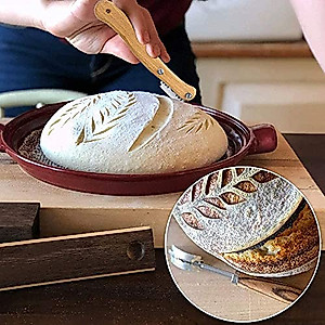 ETSAMOR Bread Bakers Lame Hand Crafted Wooden Handle Bread Slashing Tool for Bread Slicer Cake Cutter with Plastic Protective Cover 5 Sharp Blades