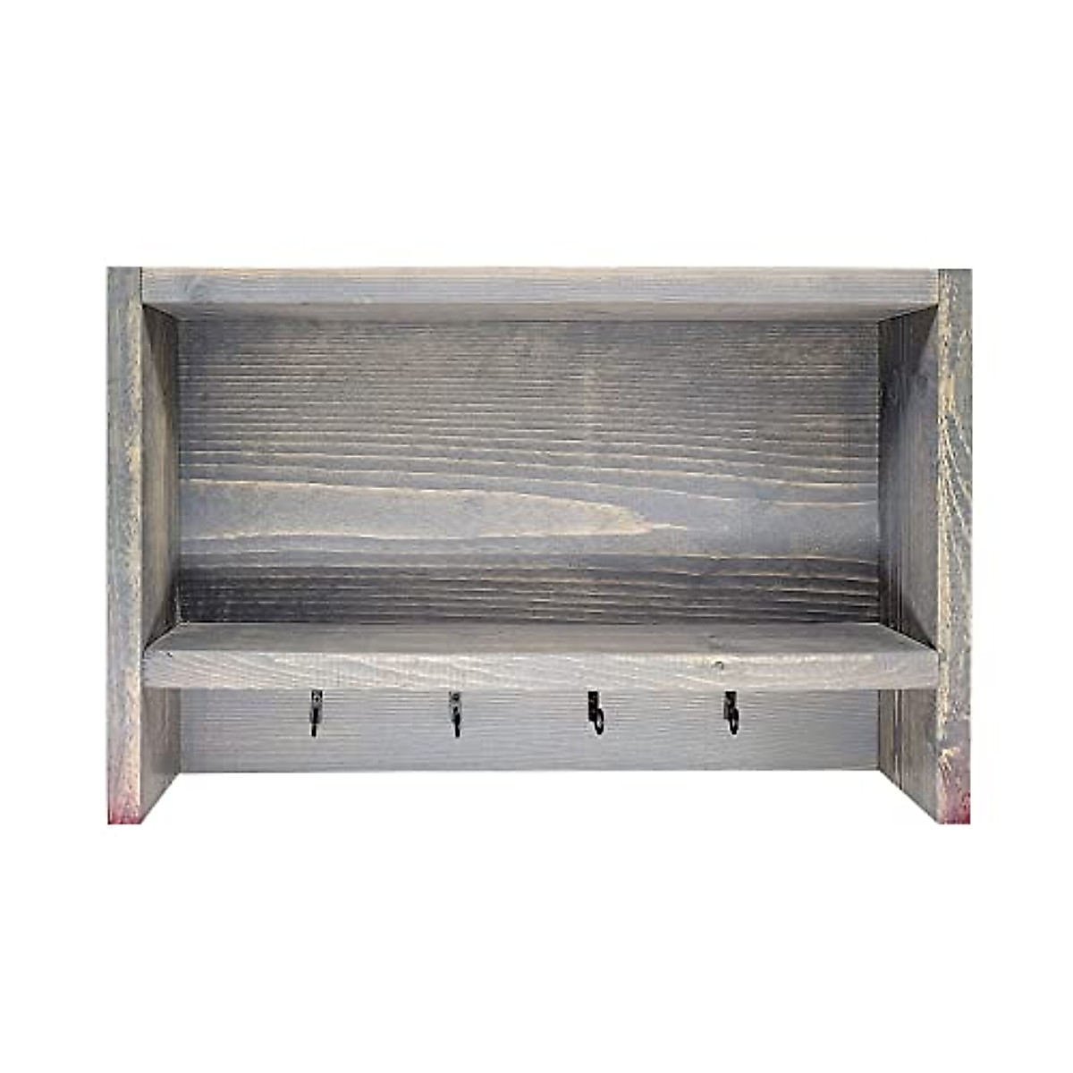 Nala's World Farmhouse Shelf Organizer Rustic Modern Mounted Hardwood Hanging Rack Entryway, Bedroom, Living Room with 4 Hooks (Heather Grey)