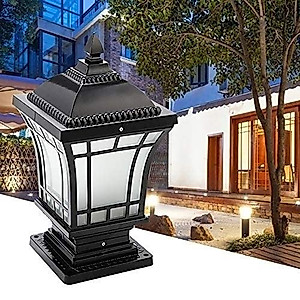 MODEBHD 46cm Waterproof Vintage Post Pillar Lantern Light Rainproof Aluminum Metal Retro Column Lamp Community Villa Patio Garden Landscape Lighting Fence Deck Table Lamp E27 Post Light