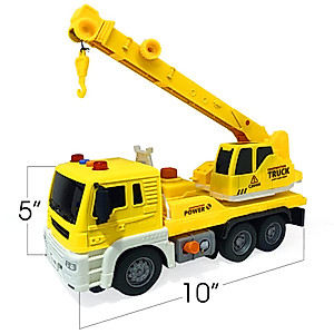 ArtCreativity Light Up Crane Truck Toy, Kids’ Construction Toy with a Movable Crane, LEDs, and Sound Effects, Push and Go Construction Vehicle Toys for Kids, Crane Toys for Boys and Girls