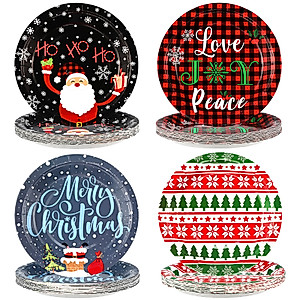 Sunnyray 100 Pack Christmas Paper Plates Christmas Party Plates 9 Inch, Plaid Disposable Dinner favors for Xmas Holiday Party Supplies