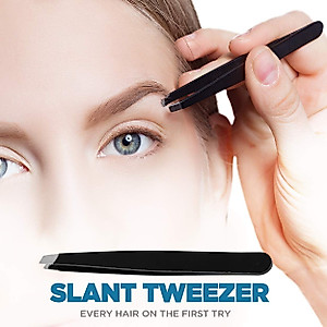 10X Magnifying Mirror & Slant Tweezers Set Makeup Application & Eyebrow Removal Essentials | Round Mirror With 3 Suction Cups & Stainless Steel Slant Tip Tweezer Use for Makeup Application 6 Inch