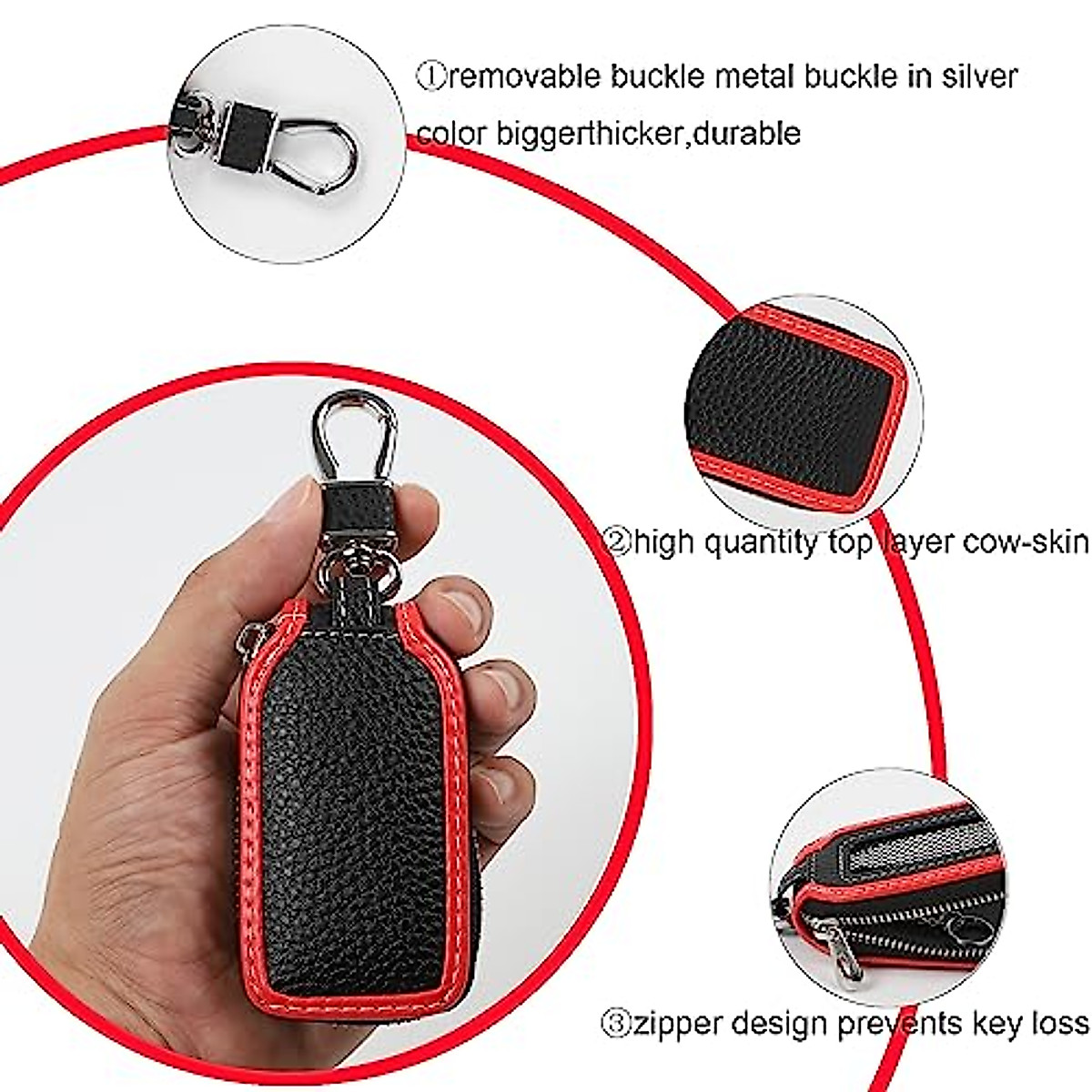 KUPAO Universal Car Key Fob Case,Genuine Leather Key Fob Cover Holder,Remote control smart key Car KeyChain Case Holder (Brown and Red)