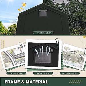 Flamaker Storage Shed 6 x 6 x 7 ft Outdoor Heavy Duty Waterproof Garage Steel Frame Portable Shed with Roll-up Zipper Doors for Motorcycle, Bike, Gardening Tools (Green)