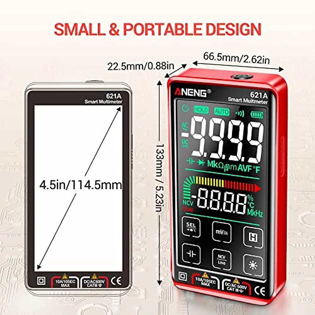 ANENG Digital Multimeter Tester Smart Touch TRMS Auto-Ranging 9999Counts Rechargeable anti-burning Ohm Amp VoltMeter With NCV,DC/AC Current,Voltage,Resistance Diodes,Continuity,Capacitance,Temperature
