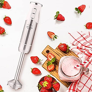 Zulay Kitchen Immersion Blender Handheld 500W - 8 Speed Copper Motor Immersion Hand Blender - Heavy Duty Stick Blender Immersion With Stainless Steel Whisk and Milk Frother Attachments (White)