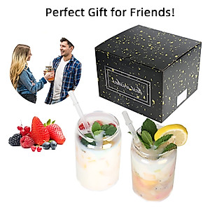 4 Pack Glass Cups with Bamboo Lids and Straws, 16 oz Iced Coffee Cup, Iridescent Drinking Glasses, Beer Glasses, Cute Tumbler Cup, Glass Cups for Valentines Day Gift Cocktail, Party Favors, Juice