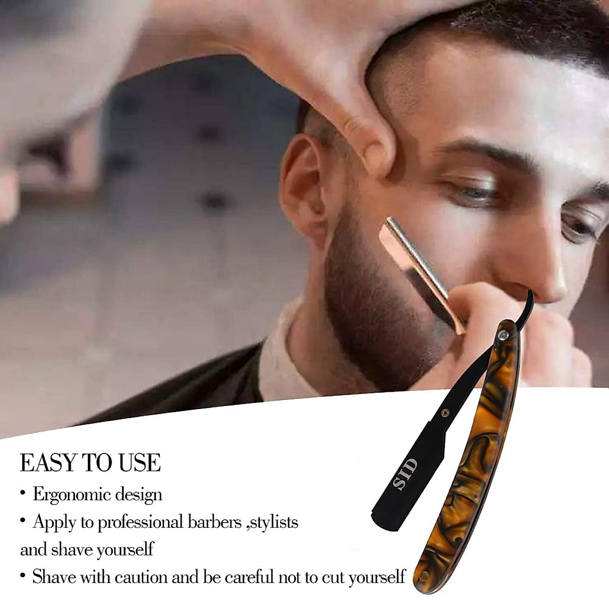 SID Professional Straight Edge Razor Close Shaving Men's Manual Shaver Safety Professional Barber Straight Edge Razor with 100-Pack Blades - 100 Percent Stainless Steel (red) (YKL)