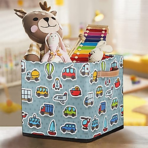 Cube Storage Bins 13 Inch Fabric Storage Basket Truck Plane Square Storage Bins Collapsible Nursery Storage Bin Organizer Basket Car Ship Storage Box for Shelves, Closet