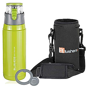 Blushers 650ml (22oz) Double Wall Vacuum Insulated 304 Stainless Steel To Go Travel Mug, One Touch Lock Lid Thermos Water Bottle (Green - 3 Piece Set)
