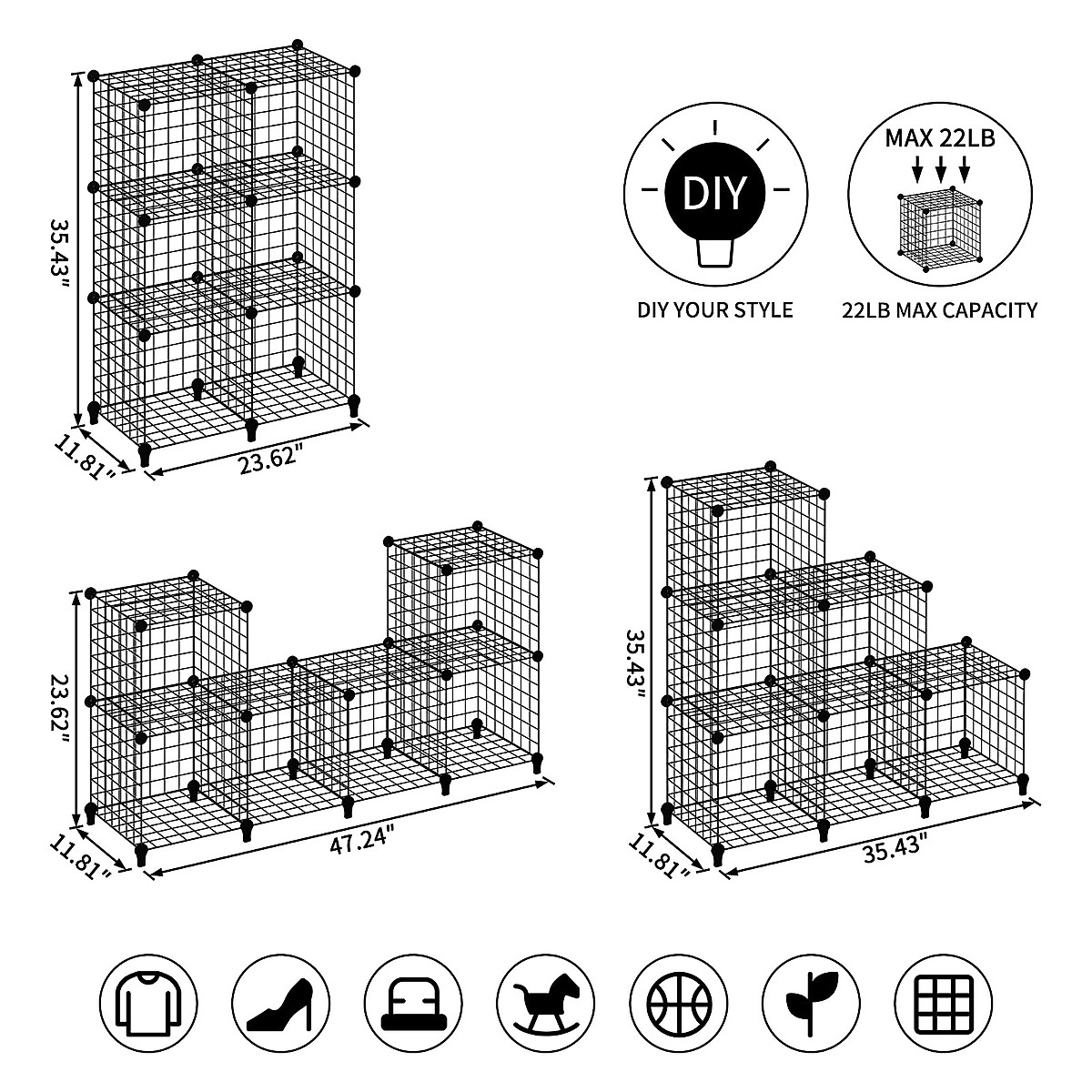 PARANTA Wire Cube Storage Organizer, 6 Cube Bookshelf, Stackable Storage Bins, Closet Organizer and Storgae, Multi-use DIY Standing Shelf Units for Book,Toys,Clothes,Tools