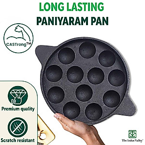 The Indus Valley Pre-Seasoned Cast Iron Paniyaram Pan (12 Pits - Twin Handle),Black
