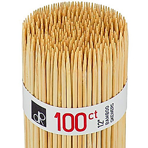 DecorRack 100 Natural Bamboo Skewer Sticks, Natural Wood Barbecue Skewers for Grilling, Kabob, Fruit, Appetizers, Cocktail, Brunch, Chocolate Fountain, BBQ Skewers, 12 inch (Pack of 100)