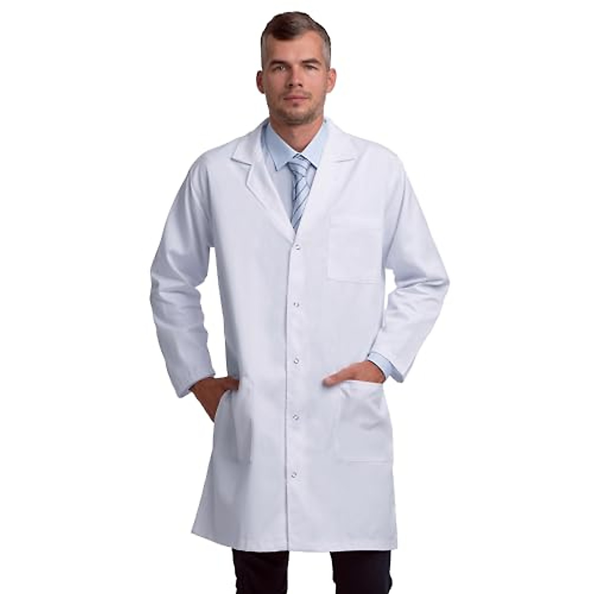 Lab Coat Professional for Men Women Snap Closure Full Length Poly Cotton 40 Inch (White, M)